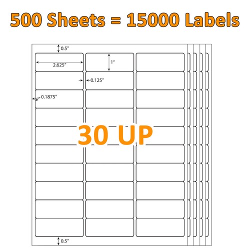 1 x 2 5/8 15000 Address Blank Shipping Labels Self Adhesive 30 UP Laser ...