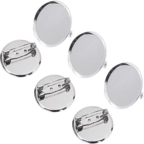 100pcs Silver Brooch Clasps Pin Disk Base 30MM Disc Blank Flat Trays ...