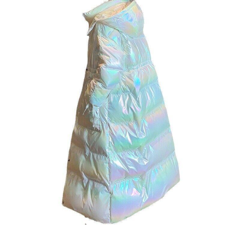 Womens Hooded Shiny Long Parkas Down Cotton Padded Jacket Coat Thicken ...