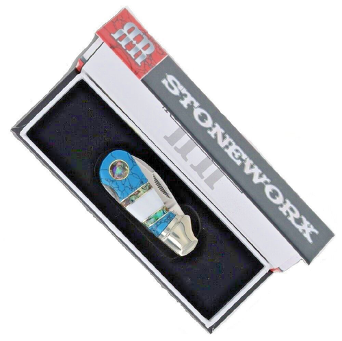 Rough Rider pocket knife Cub Custom Pearl Abalone Turquoise Handle ...