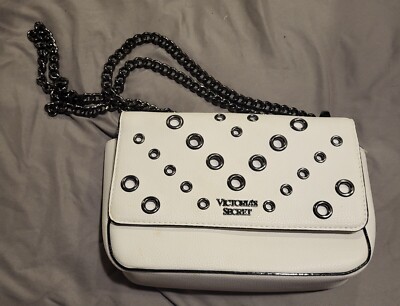 VICTORIA'S SECRET WHITE GUN METAL CHAIN MEDIUM CROSSBODY PURSE BAG | eBay