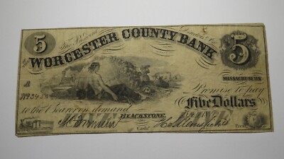 $5 1863 Blackstone Massachusetts MA Obsolete Currency Bank Note Bill ...