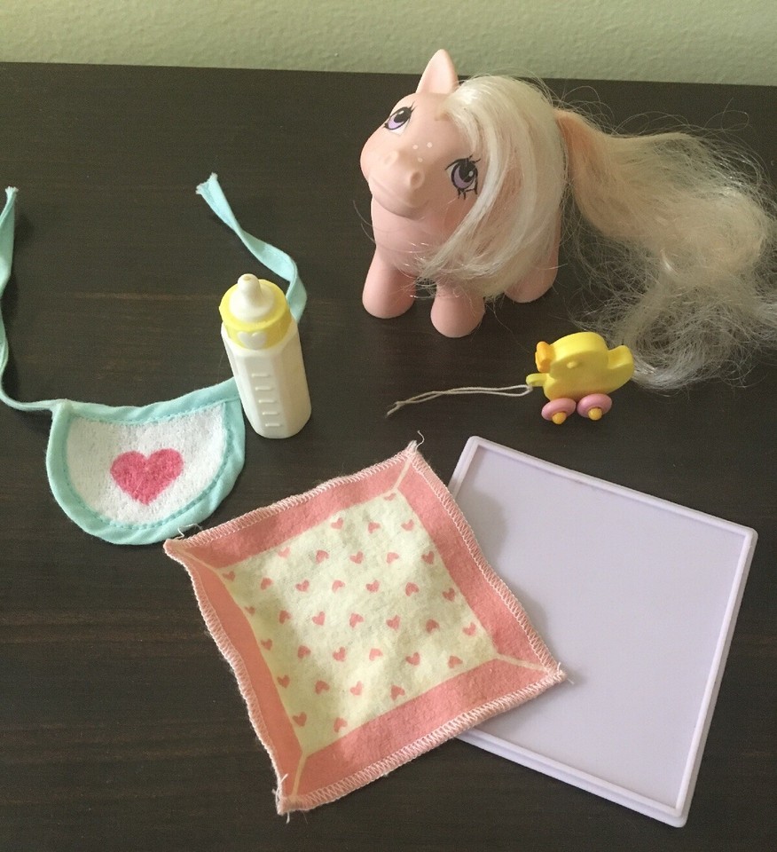 VTG My Little Pony G1 Baby Cotton Candy MLP w Back of Box, Pull Toy Bib ...