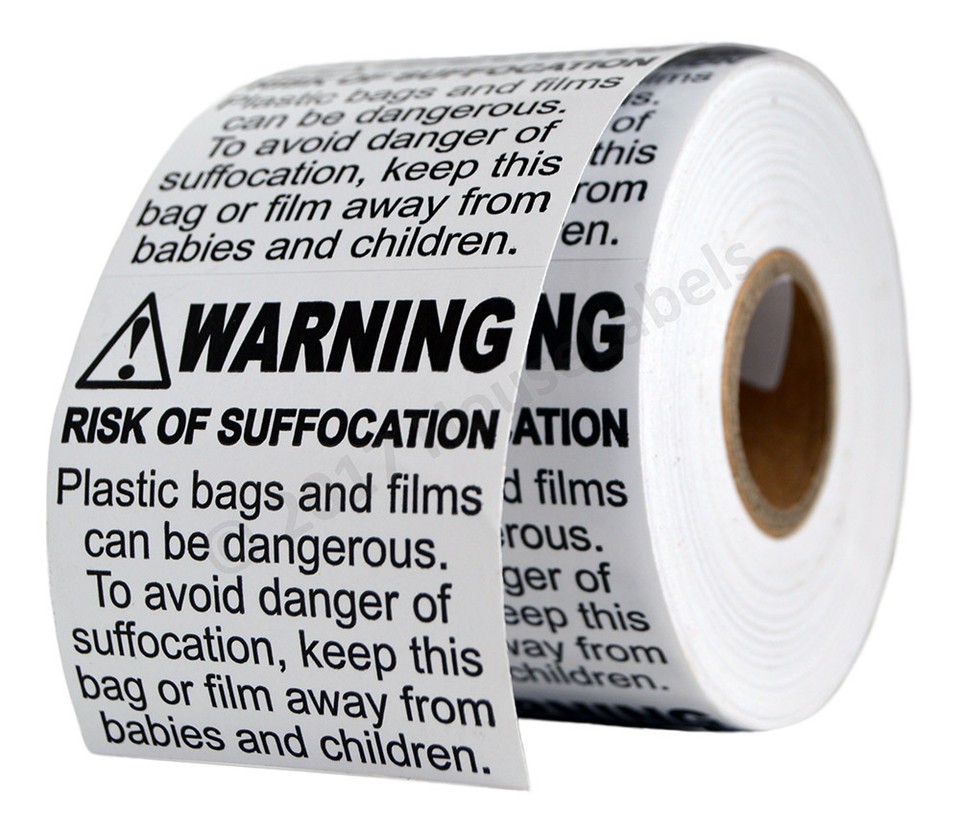 SUFFOCATION WARNING Labels/Stickers (2 x 2) - FBA Approved - (40) Rolls ...