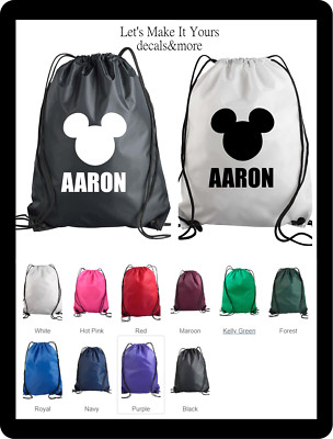 MICKEY MOUSE HEAD PERSONALIZED W/ NAME CINCH SACK DRAWSTRING BACKPACK ...