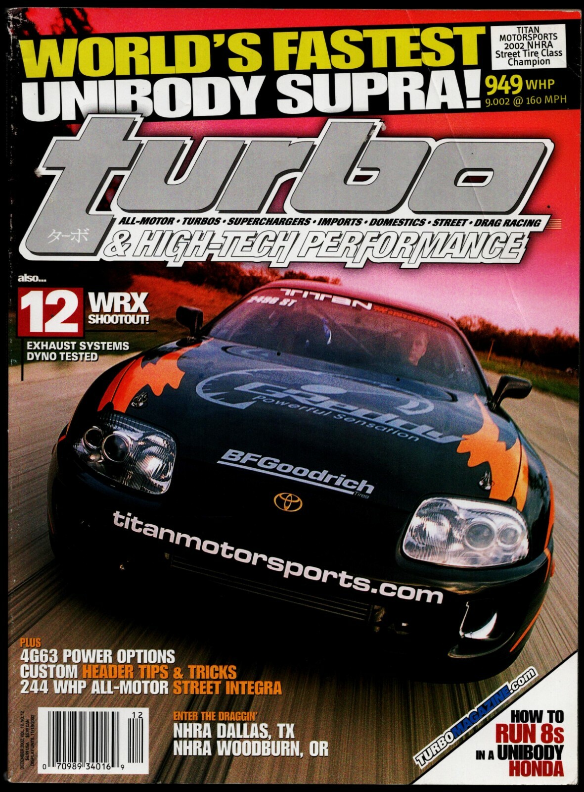 DECEMBER 2002 TURBO & HI-TECH PERFORMANCE MAGAZINE, TOYOTA SUPRA, WRX ...