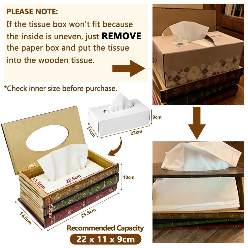 DelSol Book Style Tissue Holder Decorative Paper Box Napkin Case Home ...