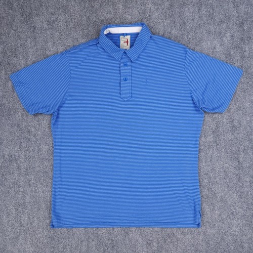 Relwen Polo Shirt Mens 2XL Blue White Striped Short Sleeve Casual Bird ...