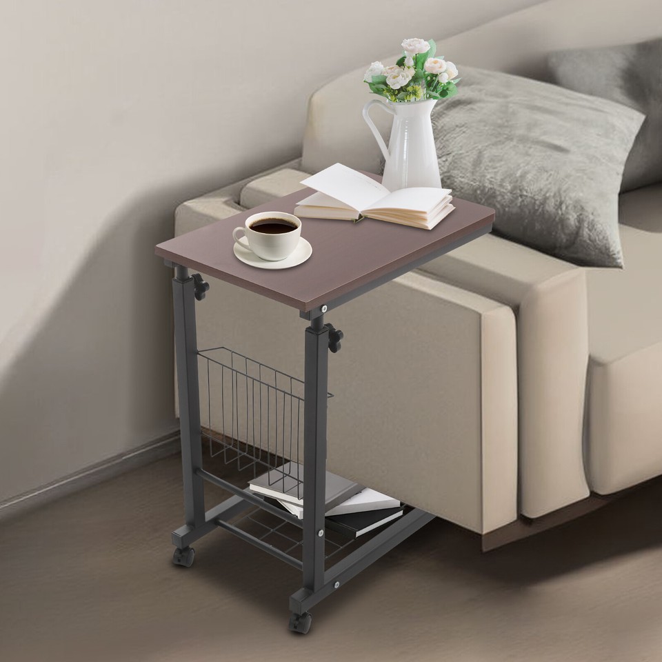 Adjustable Bed Side Table, Side Table with Wheels, Mobile Standalone ...