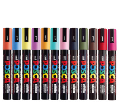 Posca Paint Pens Markers Medium Point Set PC-5M | 12 Pastel & Dark ...