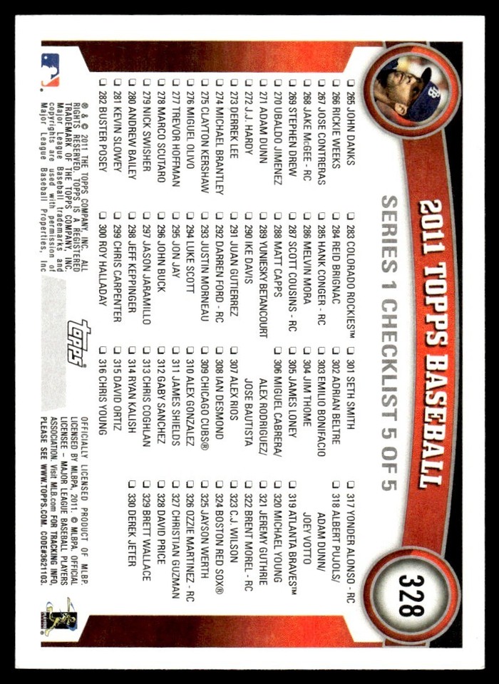 2011 Topps Diamond Anniversary Factory Set LE Checklist David Price ...