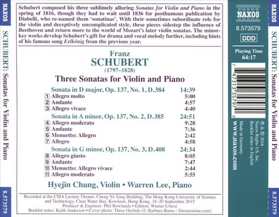 HYEJIN CHUNG/WARREN LEE SCHUBERT: THREE SONATAS FOR VIOLIN AND PIANO ...