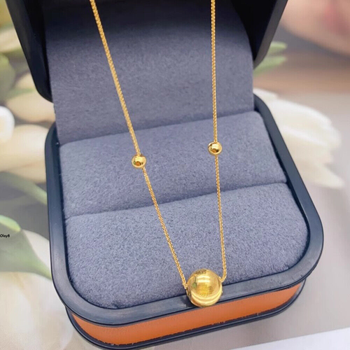 Real Au750 Pure 18K Yellow Gold Chain Women Beads Wheat Link Necklace ...