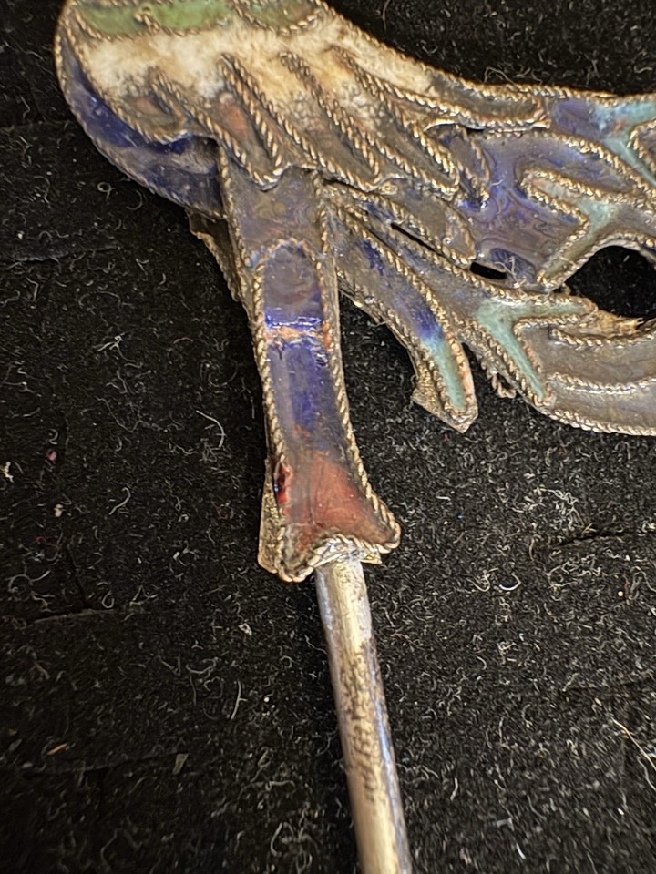Vintage Chinese Export Silver Tone Enamel Peacock Bird Hair Stick ...