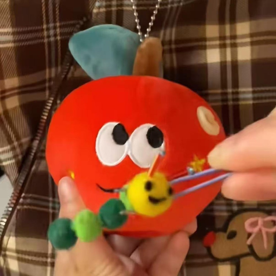 Apple Plush Toy With Worm Fruit Plush Built-in Small Animal Fruit Shape ...