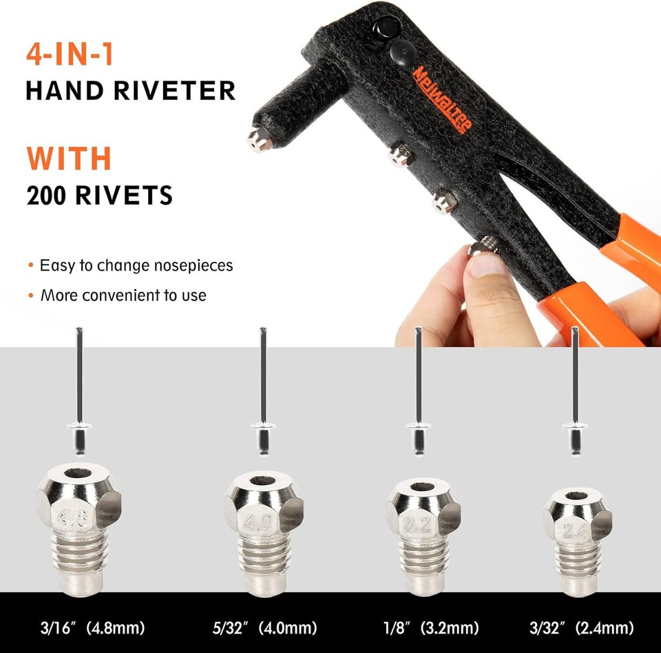 Heavy Hand Riveter Rivet Gun Professional Pop Rivet Gun Kit with 200pcs ...