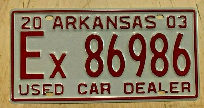 MINT 2003 ARKANSAS USED CAR AUTO DEALER LICENSE PLATE " EX 86986 " AR ...