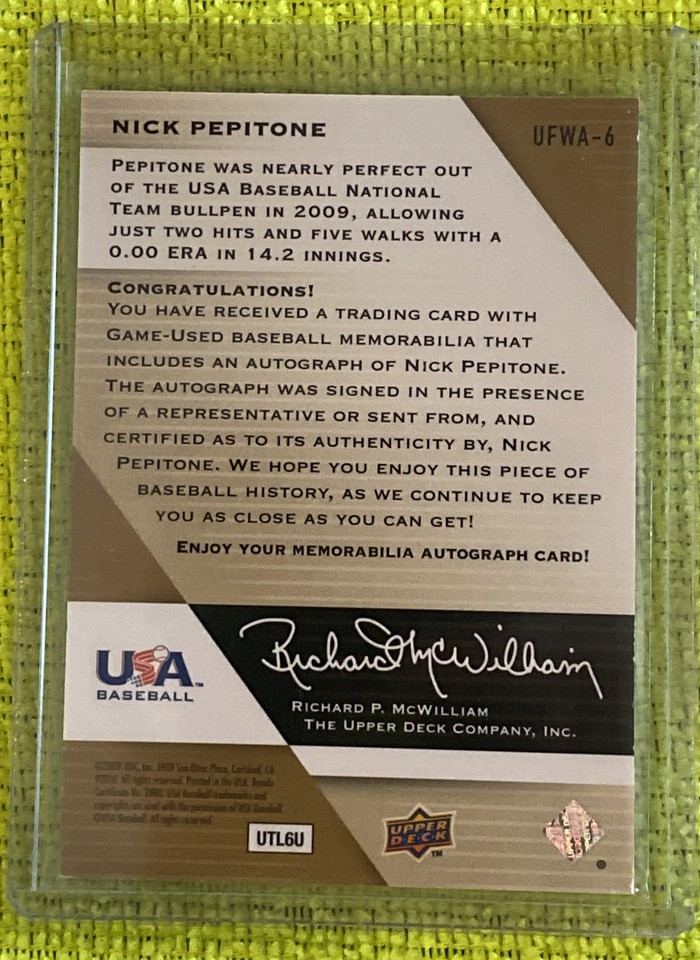 2009 Upper Deck USA Future Watch #UFWA-6 Nick Pepitone Jersey Relic ...
