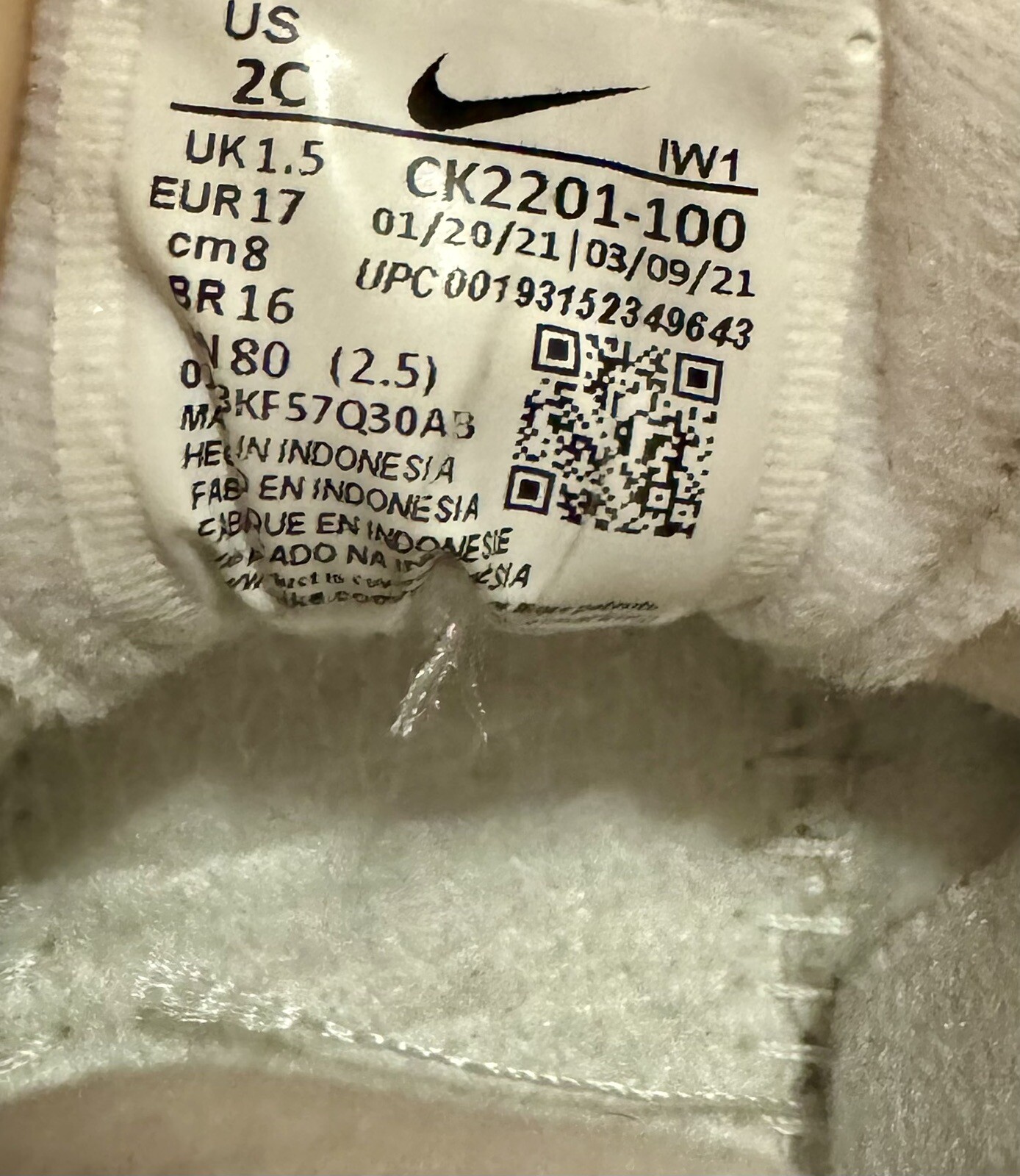 Nike Force 1 Crib White/white Ck2201 100 CB Baby SNEAKERS Size 3c for ...