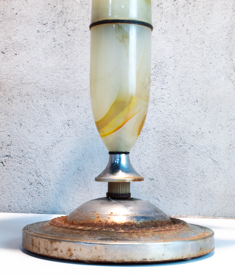 Vintage Art Deco Slag Glass Lighted Smoking Stand Chrome Finish As Is ...
