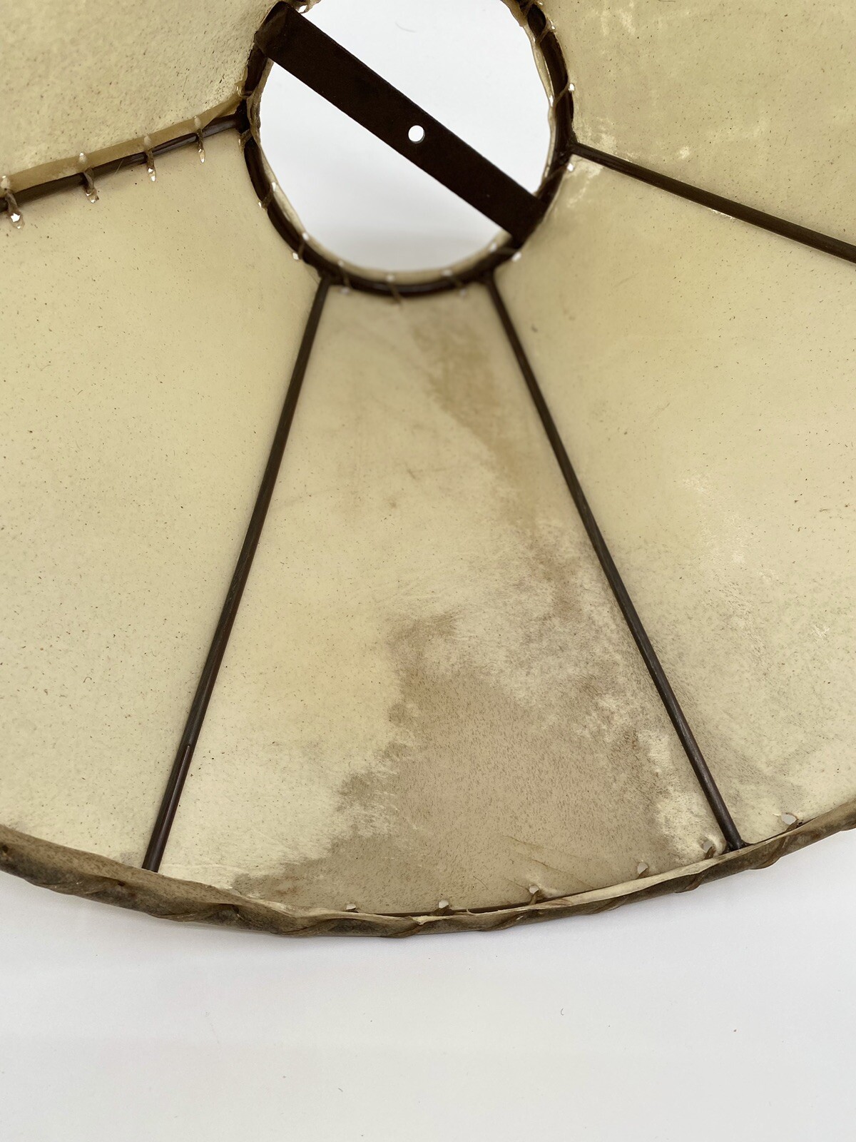 Vintage Large Cow Hide Rawhide Lamp Shade Whipstitch Leather Western ...