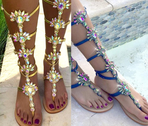 Clip Toe Womens Rhinestone Strap Sandal Gladiator Roman Flat Beach ...