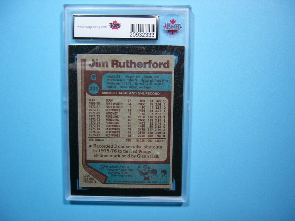 1977/78 TOPPS NHL HOCKEY CARD #239 JIM RUTHERFORD KSA 9 MINT SHARP+ 77/ ...