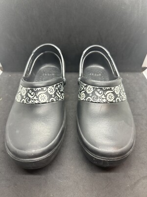 Crocs Women 8 Mercy Work Clog Black Flower Print Slip Resistant Comfort ...