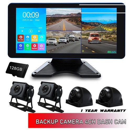 4 Channel 4K Dash Cam for Cars, Trucks and RVs w/10.36" Quad Split ...