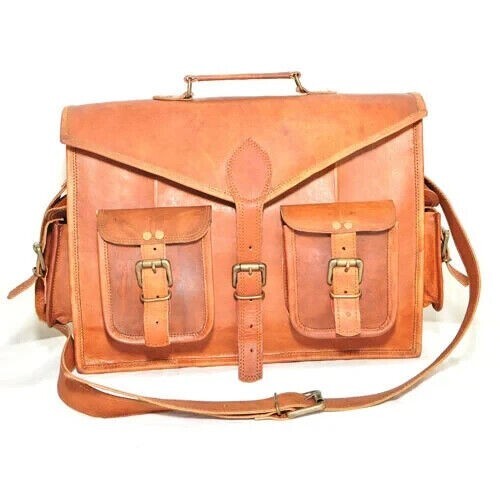 Men's Genuine Vintage Fat Stich Leather Messenger Shoulder Laptop Bag ...