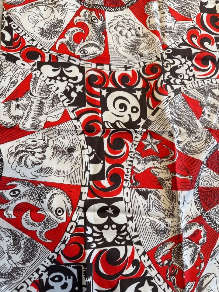 1960s 1970s Vintage Zodiac Head Bandana Square Fashion Scarf Red Black ...