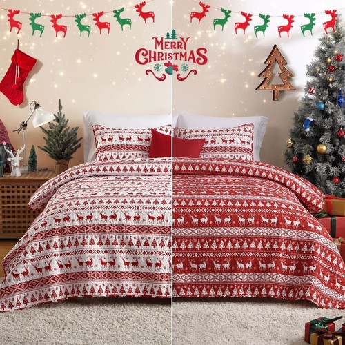 Christmas Quilt Set King Size Christmas Trees Reindeer Snowflake ...