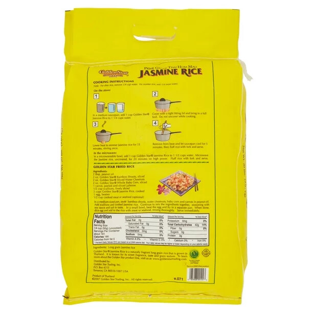 Golden Star Prime Grade Thai Hom Mali Jasmine Rice , 20 lb.Select Size ...
