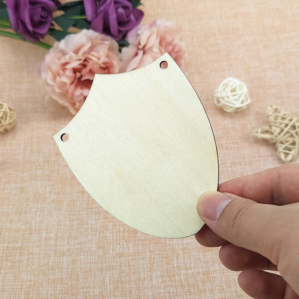 20Pcs Wooden Shield Shapes Cutouts DIY Craft Embellishments Unfinished ...