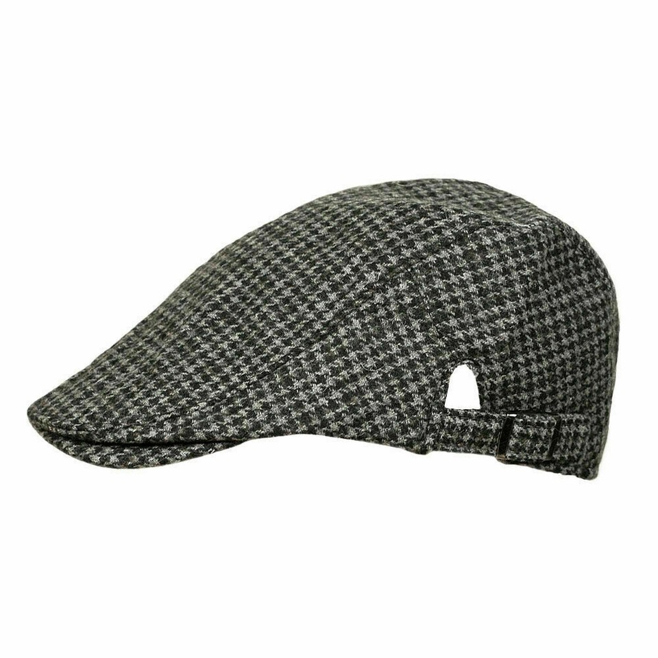 TWEED CHECK FLAT CAP VINTAGE HERRINGBONE WOOL MIX GATSBY BAKER BOY ...