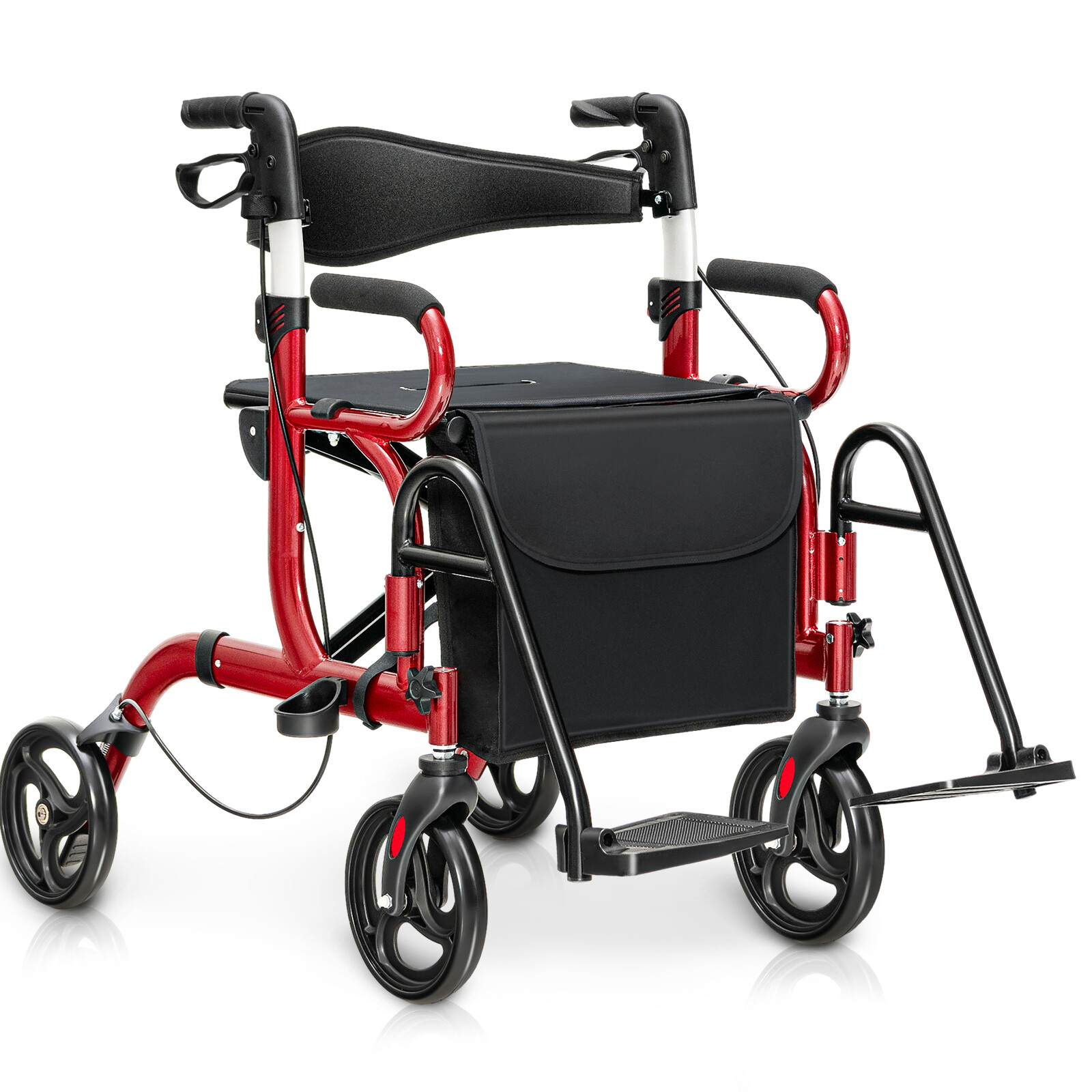 Rollator Walker w/Seat Folding Walker w/8-inch Wheels Supports up to ...