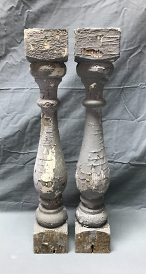 Vintage Pair Thick 3X17 Shabby Gray Spindle Porch Balusters Old Chic 43 ...
