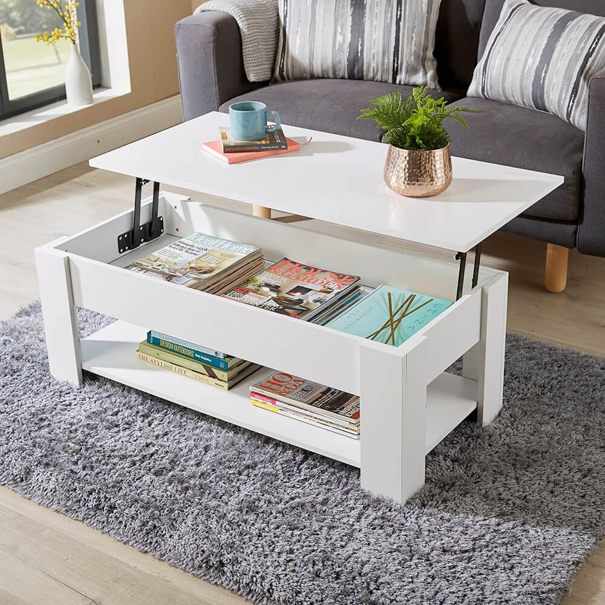 White Lift Top Coffee Table With Storage Renwick Modern Lift Up Top