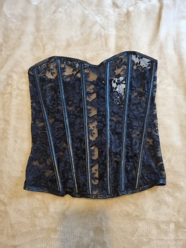 Black Sexy Lace Boned Corset Basque Tie Up Stretchy Uk 14 16 Cotelli ...