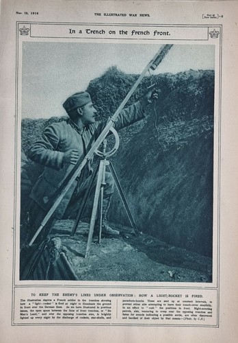 1916 WWI WW1 Imprimé Trench Sur Français Avant Observation Light-Rocket ...