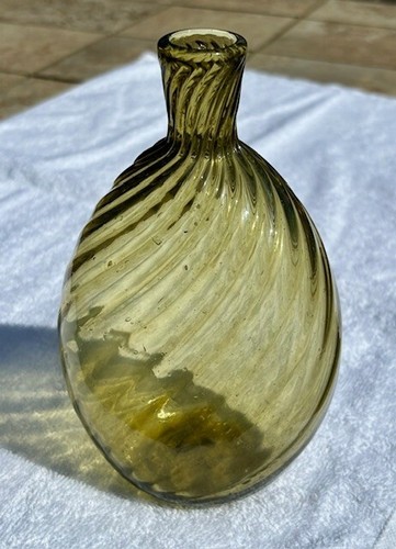 Antique Straw Yellow 18 Diagonal Ribbed Pocket Flask Bottle | eBay