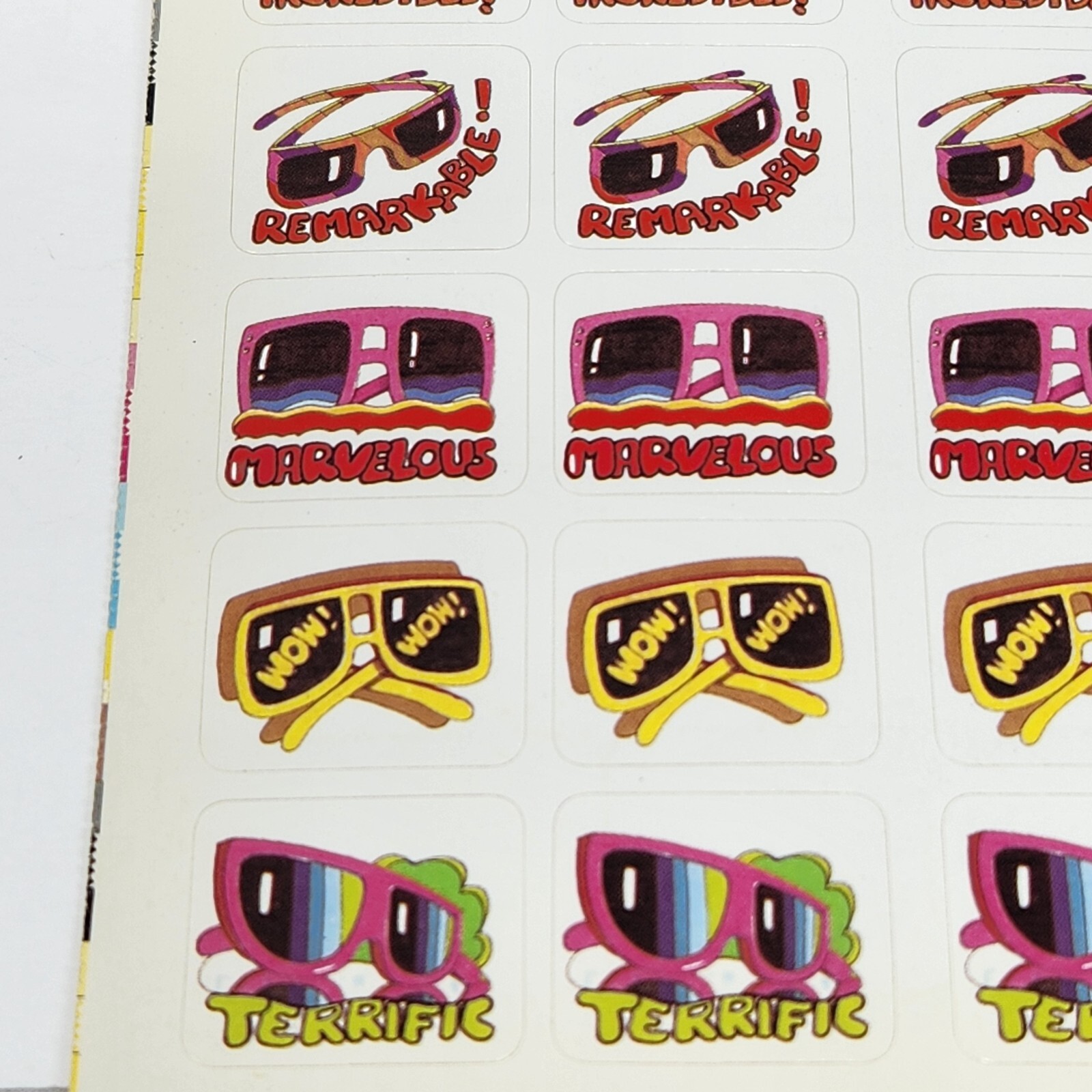 1 VINTAGE 1990's SHEET OF COLORFUL TEACHER SUNGLASSES SHADES GLASSES ...