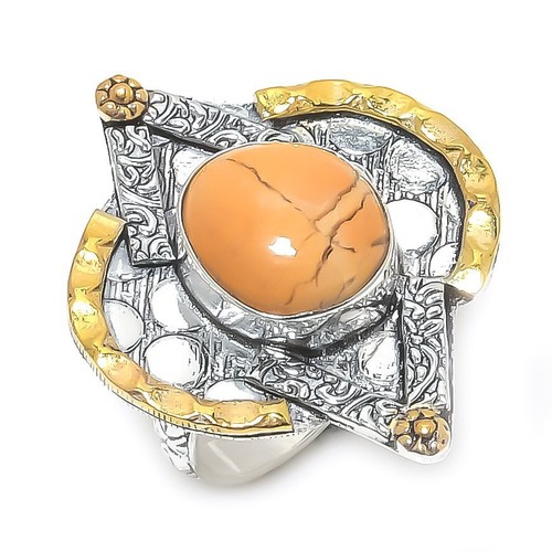 Brecciated Mookaite Gemstone 925 Sterling Silver Two Tone Gift Ring ...