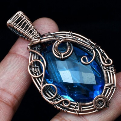Beautiful Blue Topaz Gemstone Handmade Copper Wire Pendant Jewelry CCP ...