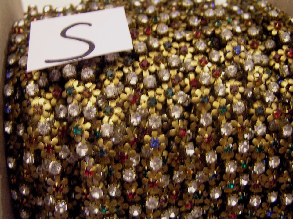Foot Vtg RARE 6mm Flower Rhinestone Swarovski Crystal Brass Chain Craft ...