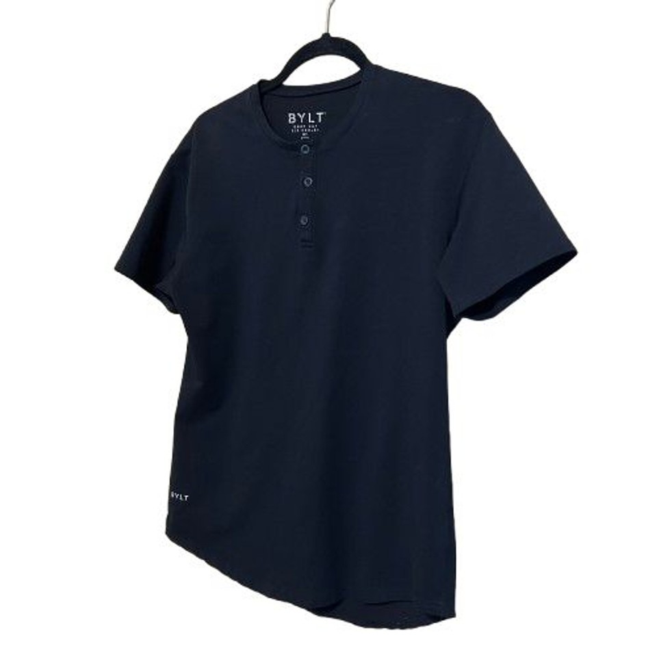 BYLT Mens Drop Cut Henley Short Sleeve T Shirt Mens Size Small Black ...