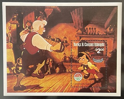 TURKS & CAICOS DISNEY PINOCCHIO CHRISTMAS STAMPS SS 1980 MNH FAIRYTALE ...
