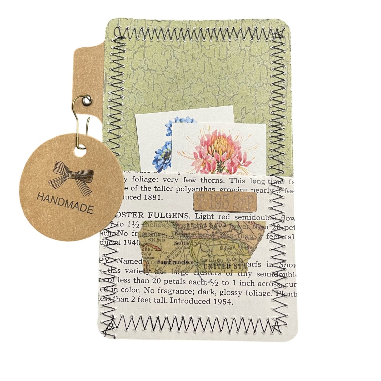 5 Handmade Bookmark Junk Journal Tags Sewn Vintage Style Scrapbook u B ...