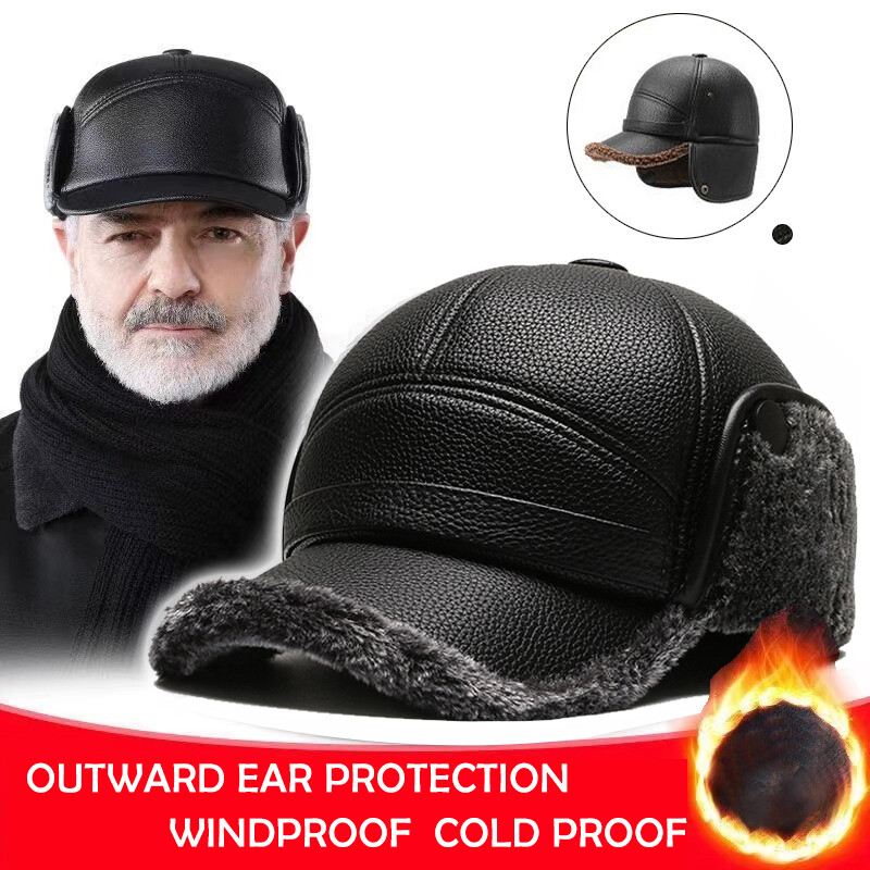 Men Baseball Caps With Ear flaps Cotton PU Warm Fall Winter Thick Hats ...