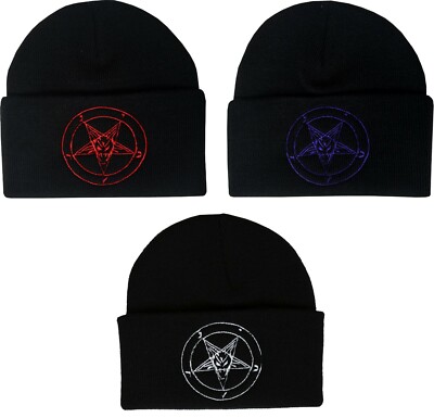 Baphomet Beanie Hat Embroidered Pentagram Satanic Occult Church of ...